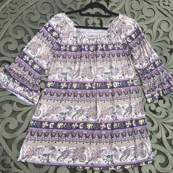Tops | Pretty Tunic In Lilac Print | Poshmark